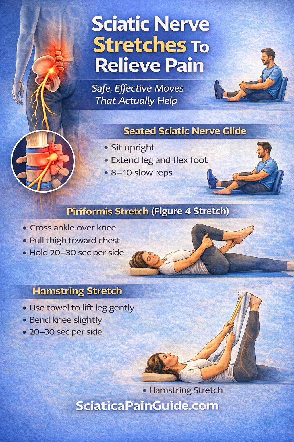 Sciatic Nerve Stretches To Relieve Pain: Safe, Effective Moves That ...